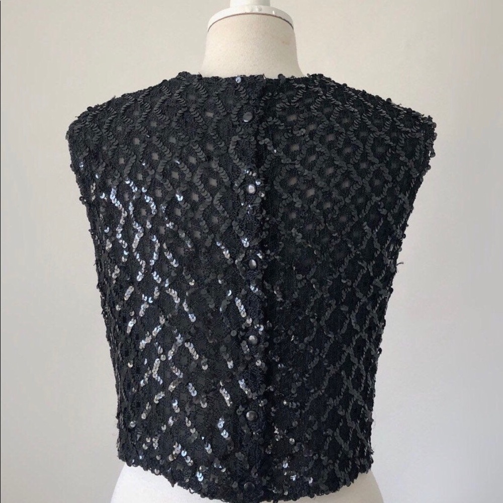 1960 Vintage Pinup Sequin Top Button Up Back Sz-S - Gem